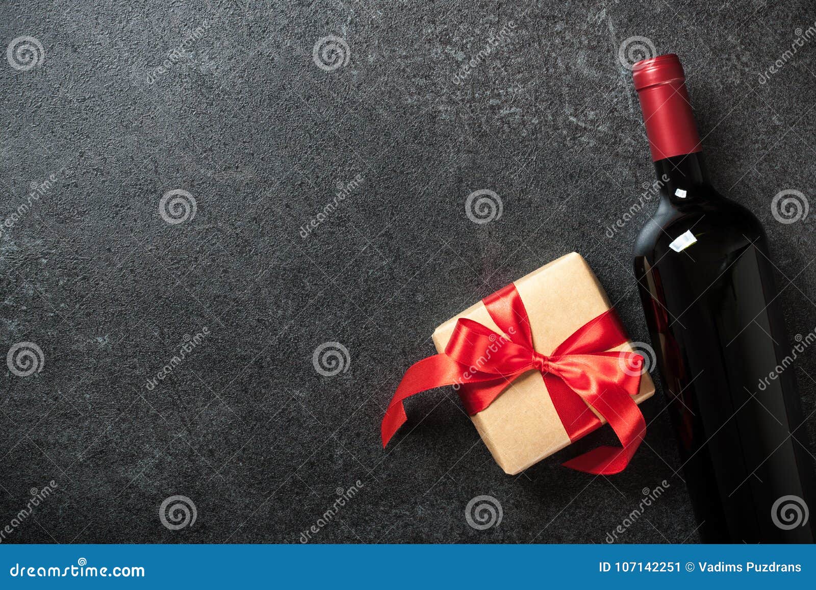 Red Wine Bottle and Gift Box on Black Background Stock Image - Image of ...