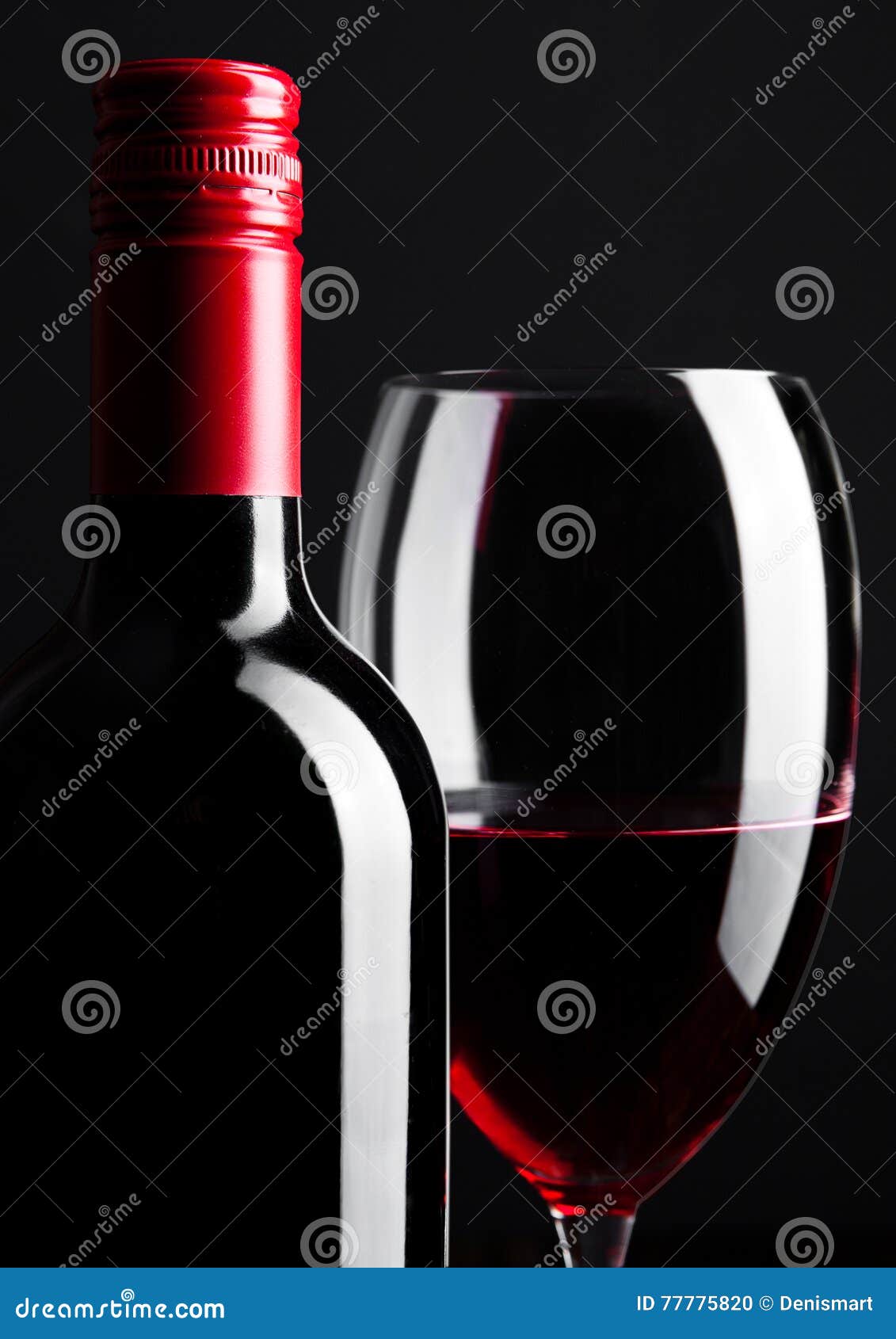 Red Wine Bottle and Glass Closeup on Black Stock Photo - Image of black ...