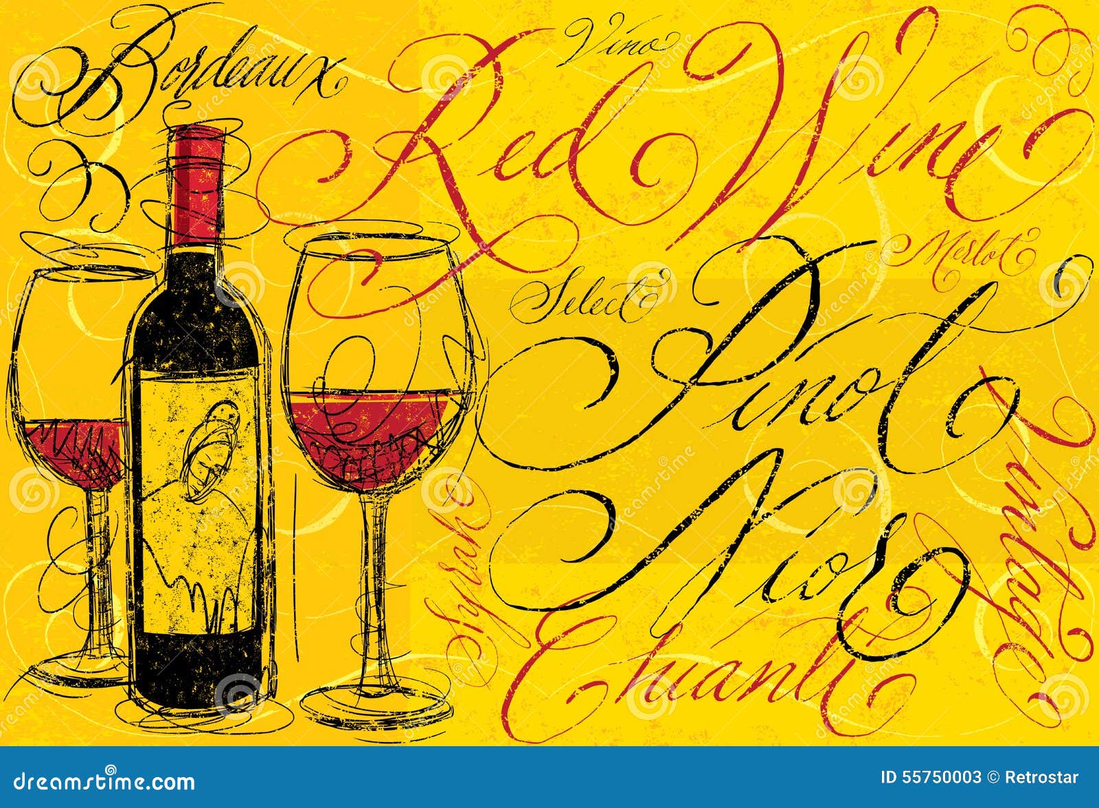 Red Wine With Calligraphy Stock Vector Illustration Of Chianti 55750003