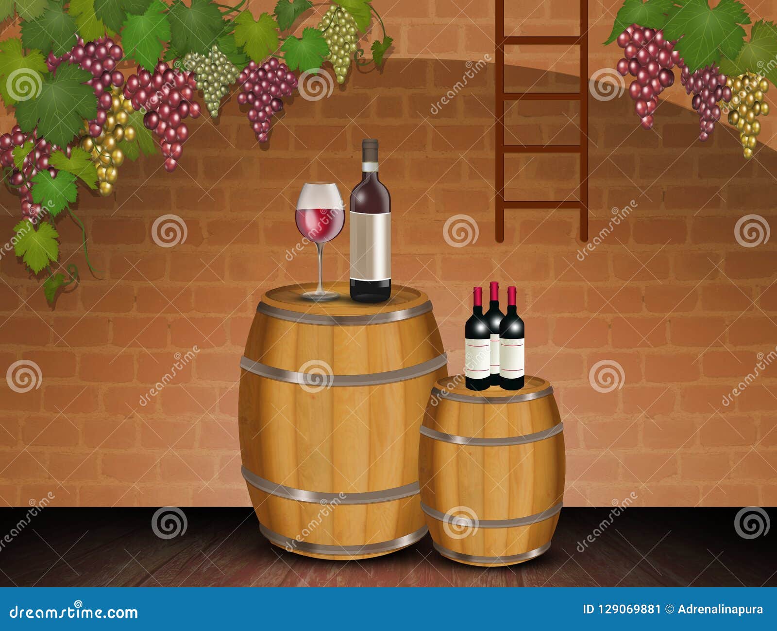 Red wine in the cellar stock illustration. Illustration of beverage ...
