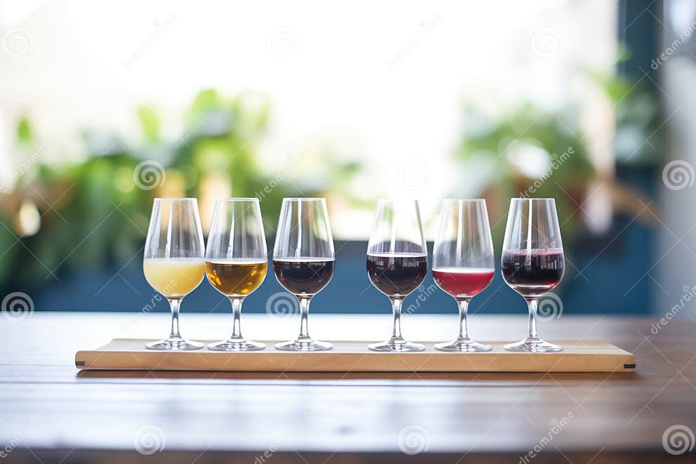 A Red Wine Flight with Assorted Varietals in a Row Stock Photo - Image ...