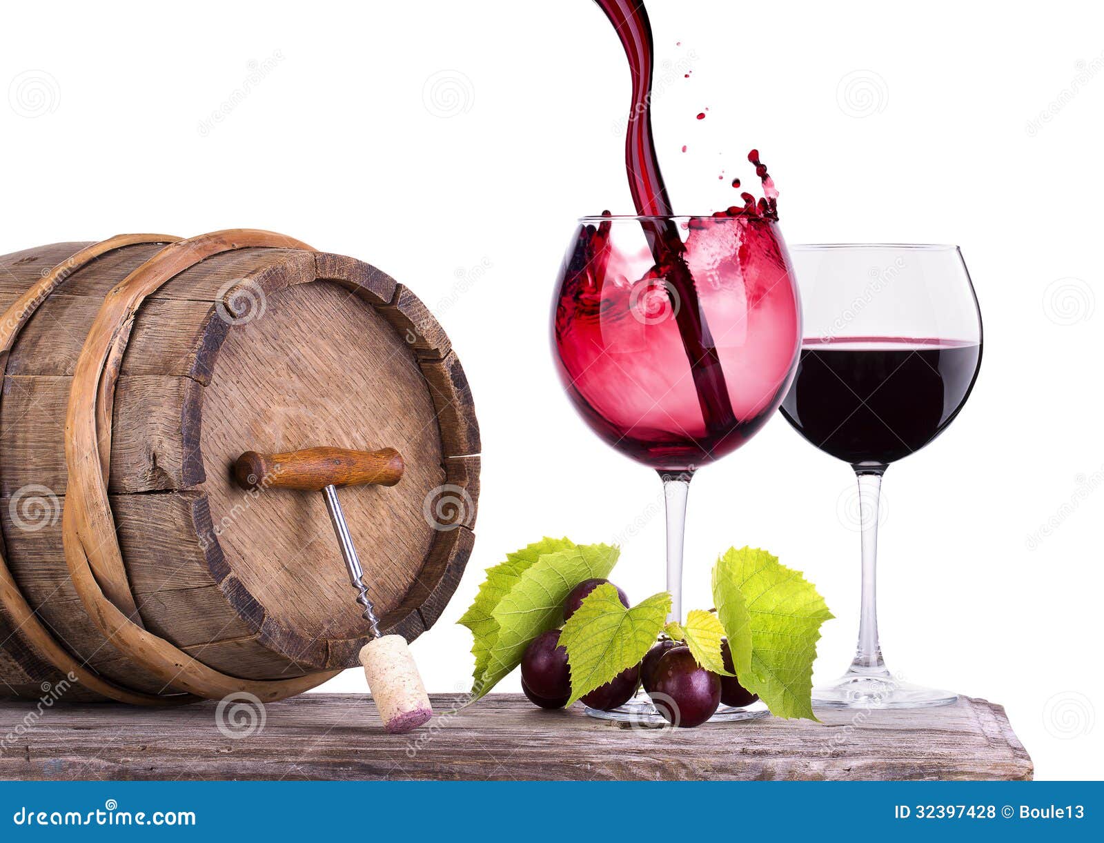 Red Wine, Glass and Barrel with Grapes Stock Photo - Image of leaf ...