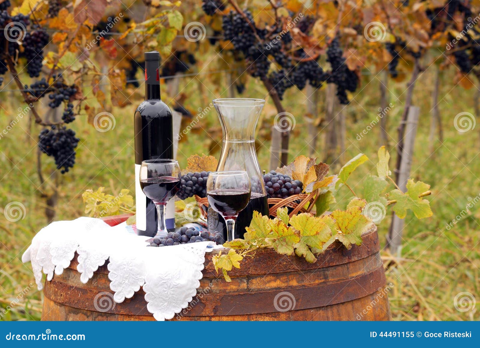 Red Wine and Grape on Barrel Stock Image - Image of wooden, life: 44491155