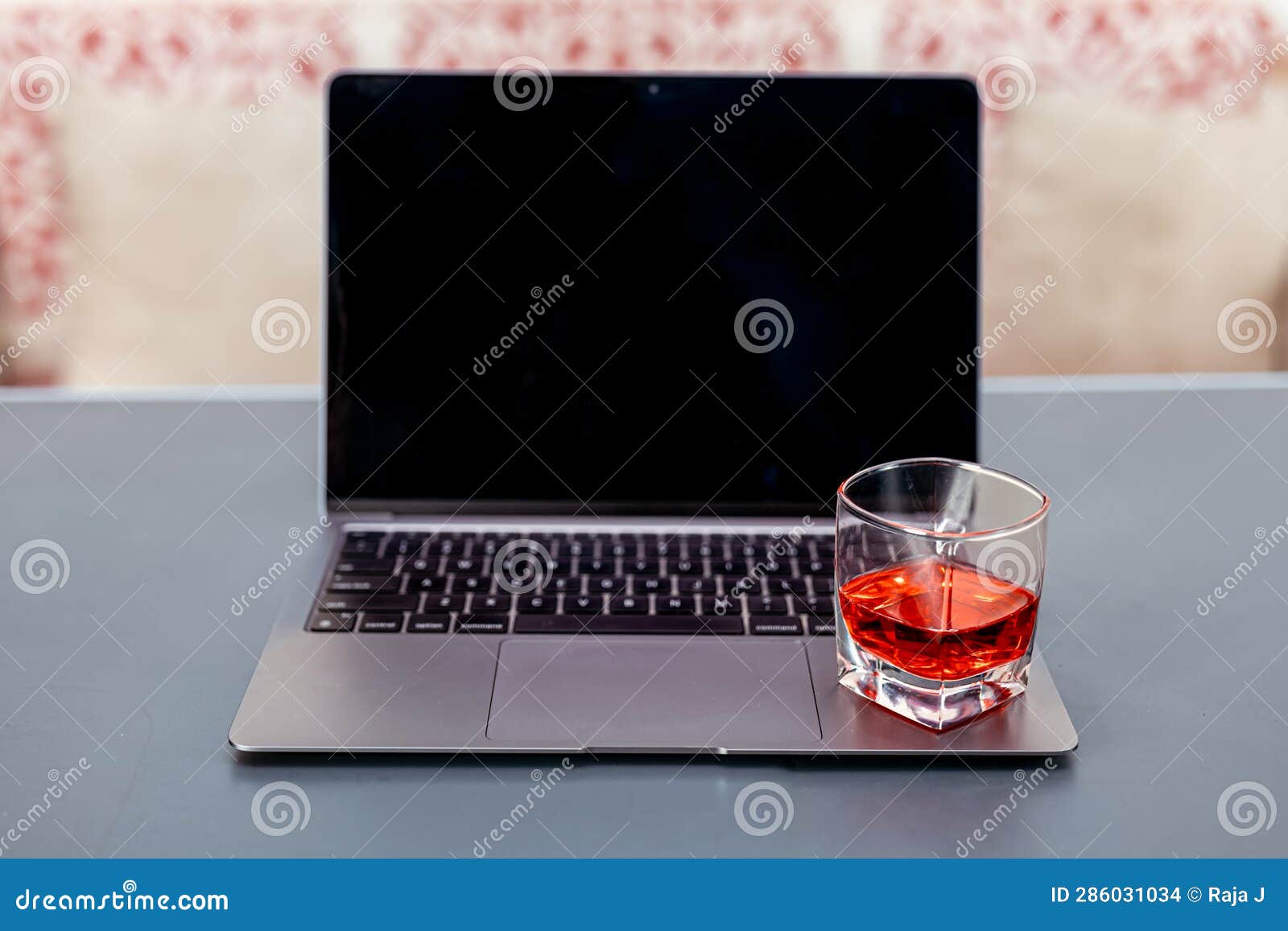Red Wine and Laptop on Table Stock Photo - Image of call, relaxation ...
