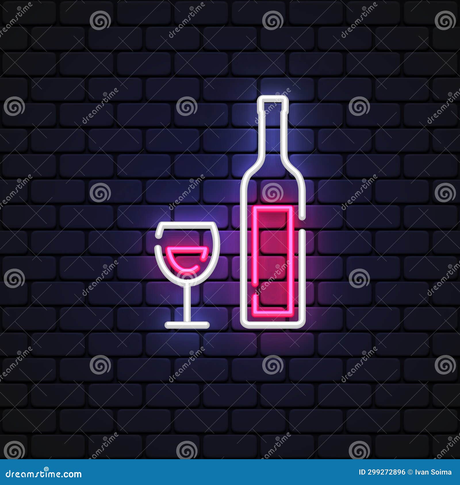 Red Wine Neon Icon in Vintage Style on Light Background. Stock ...