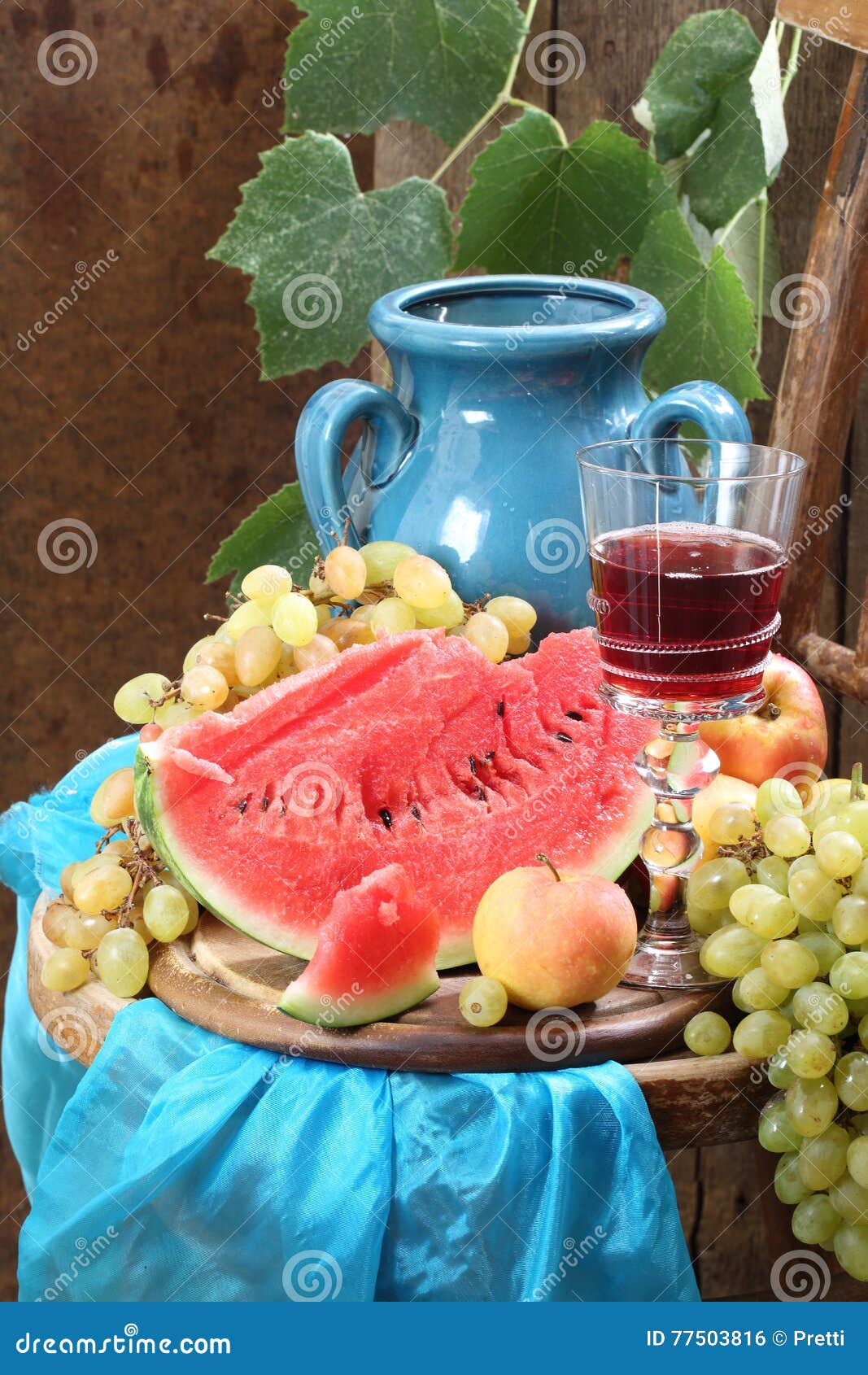 Red Wine Served with Watermelon and Grapes Stock Photo - Image of sweet ...