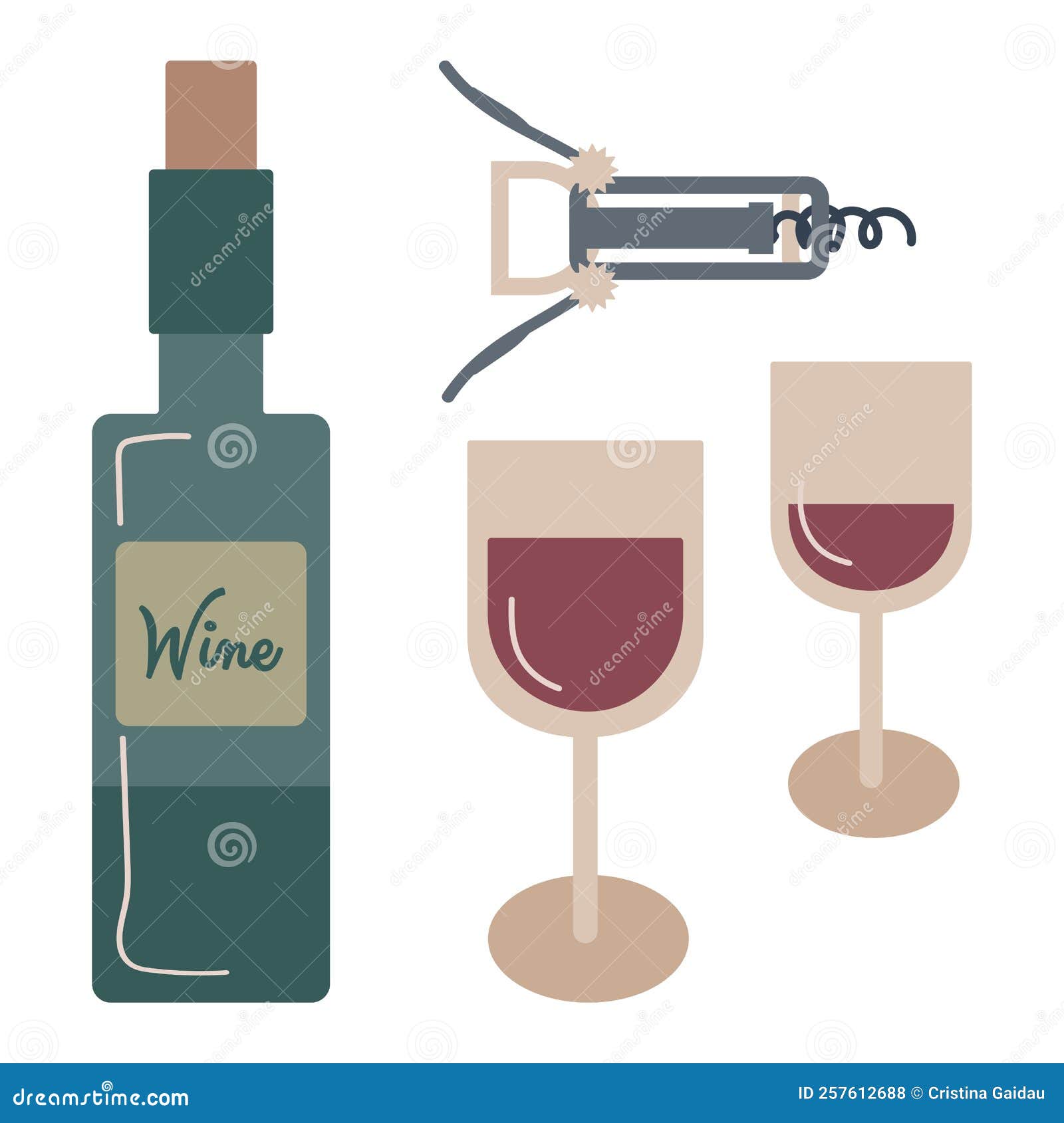 Red Wine Set Vector Illustration Isolated on White Background Stock ...