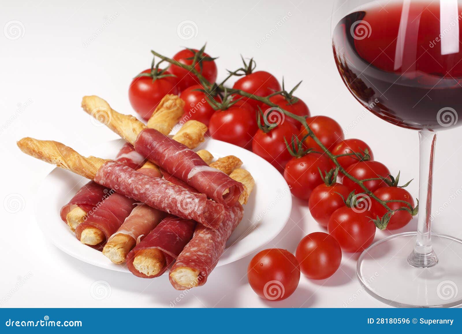 Red Wine, Tomato and Cheese Sticks with Meat Stock Photo - Image of ...