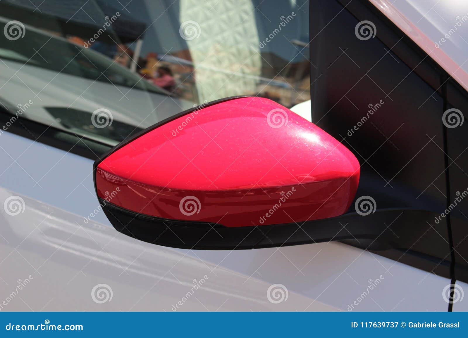 Red Wing Mirror on White Car Stock Image - Image of sunlight, modern ...
