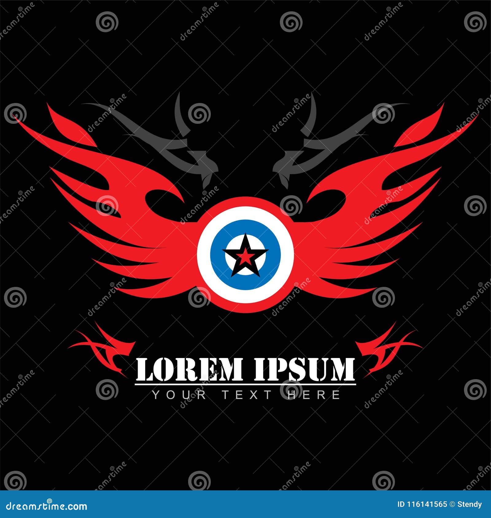 Red winged circle shield stock illustration. Illustration of graphic ...