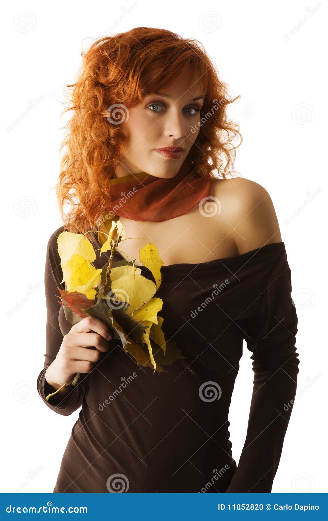 Red woman and fall leaves stock photo. Image of color - 11052820