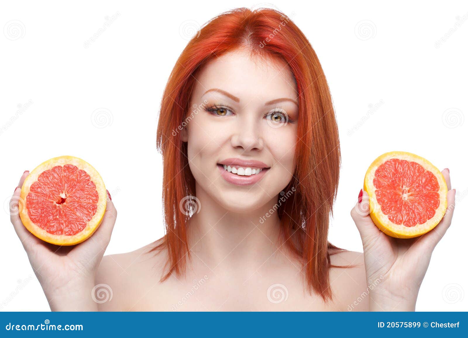 Red Woman Holding Grapefruit Stock Image - Image of head, exotic: 20575899
