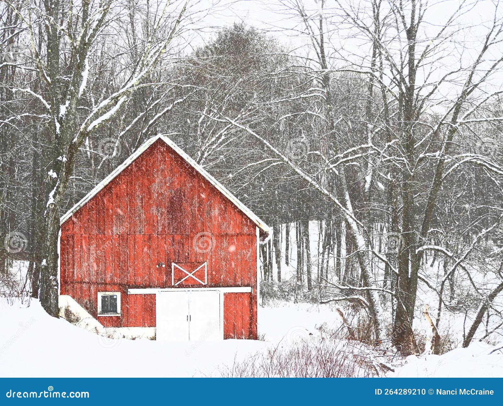 Red Wood Barn in Winter Snow Landscape Stock Photo - Image of colors ...