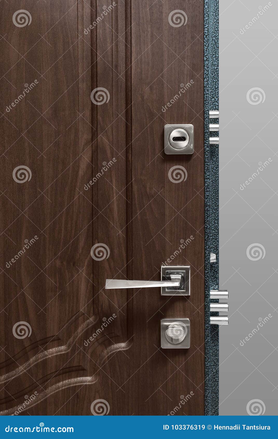 Red Wood Door with Gold Lock and Handle Stock Image - Image of gold ...