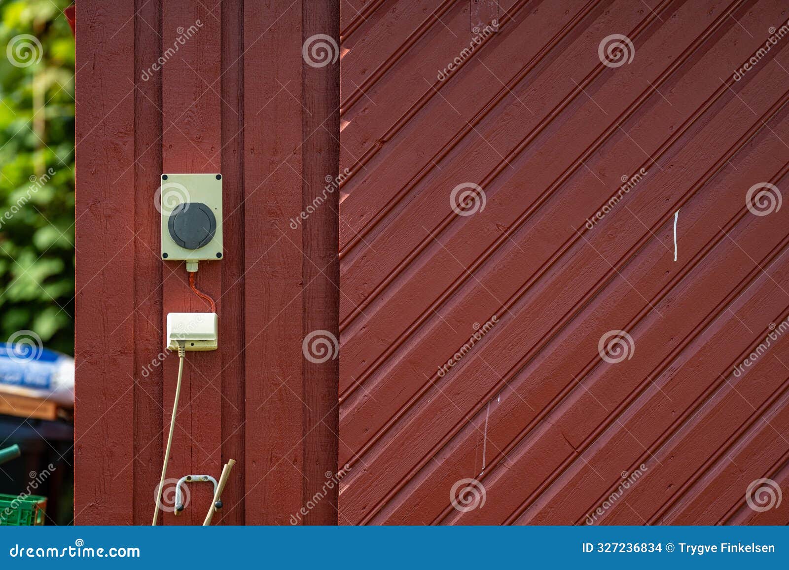 Red Wooden Barn with External Power Outlets.. Stock Photo - Image of ...