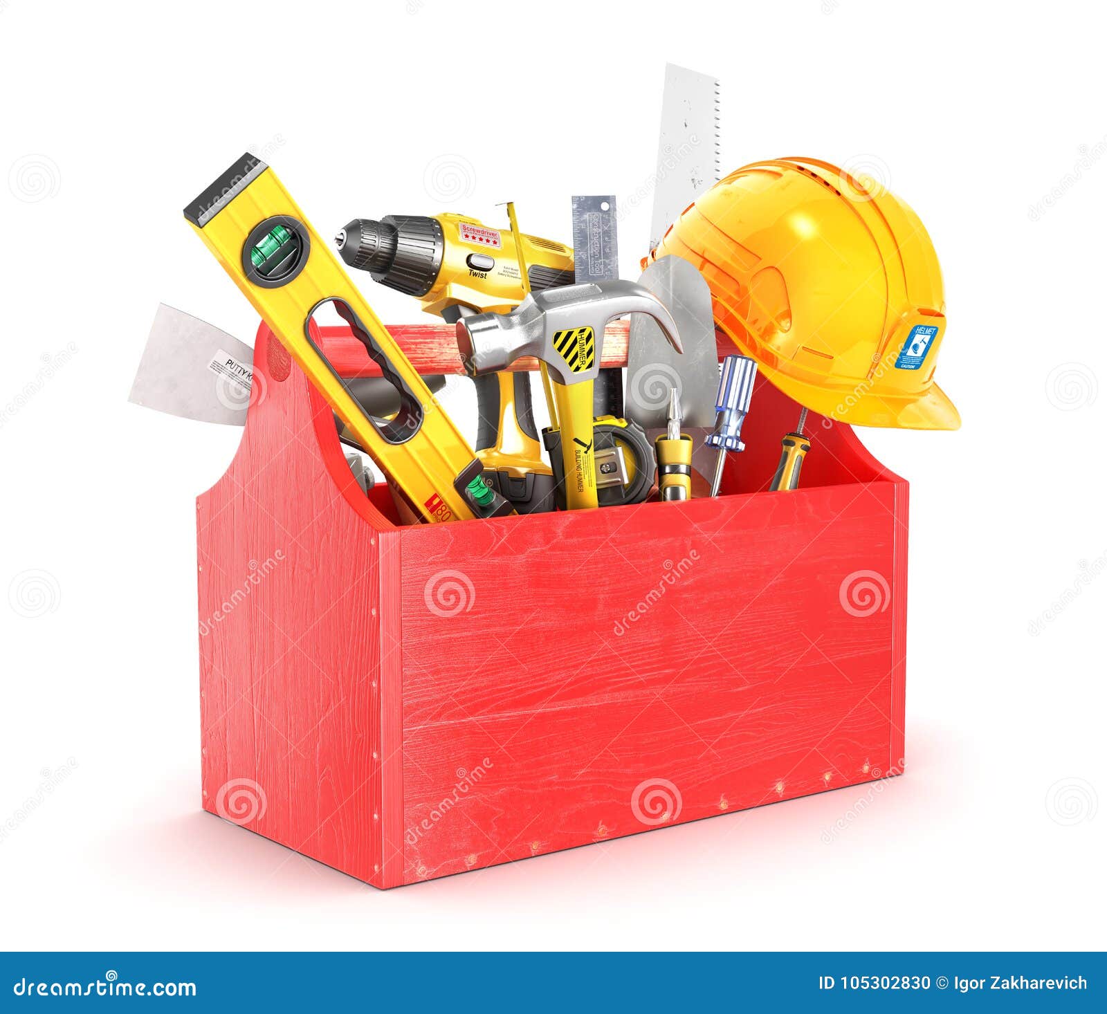 Red Wooden Box Full of Tools. 3d Illustration Stock Illustration ...