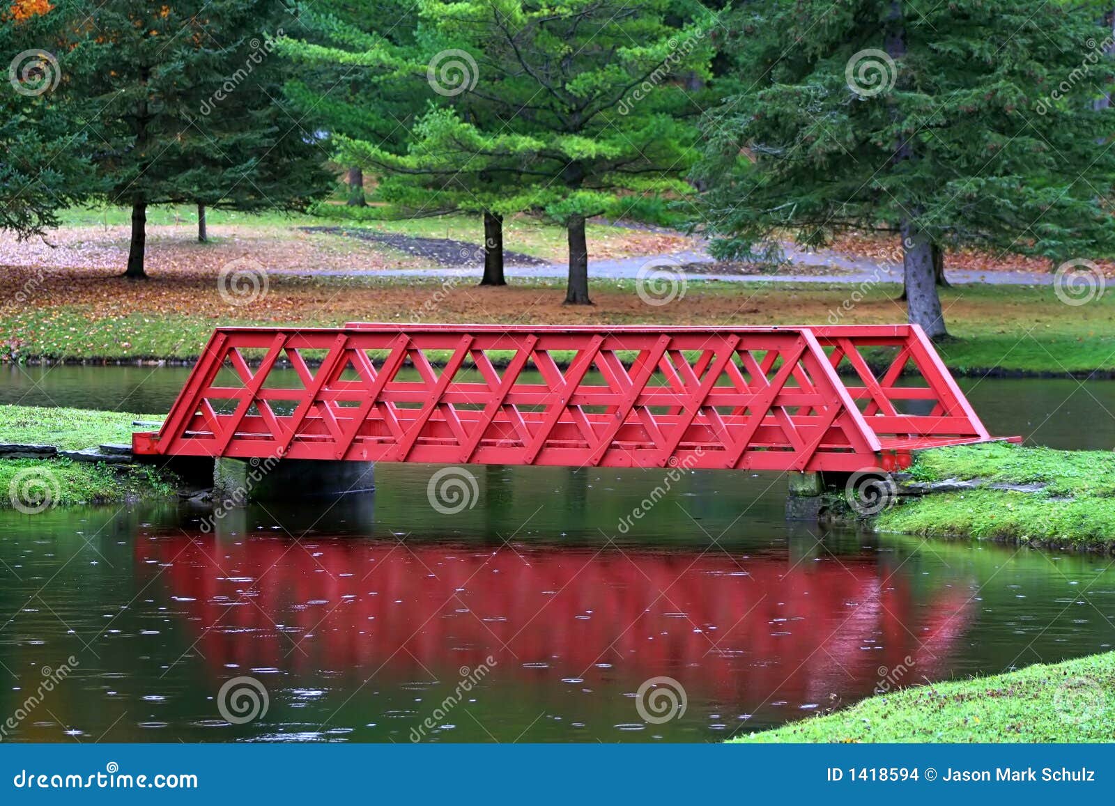 Red Wooden Bridge stock photo. Image of simple, diagonal - 1418594