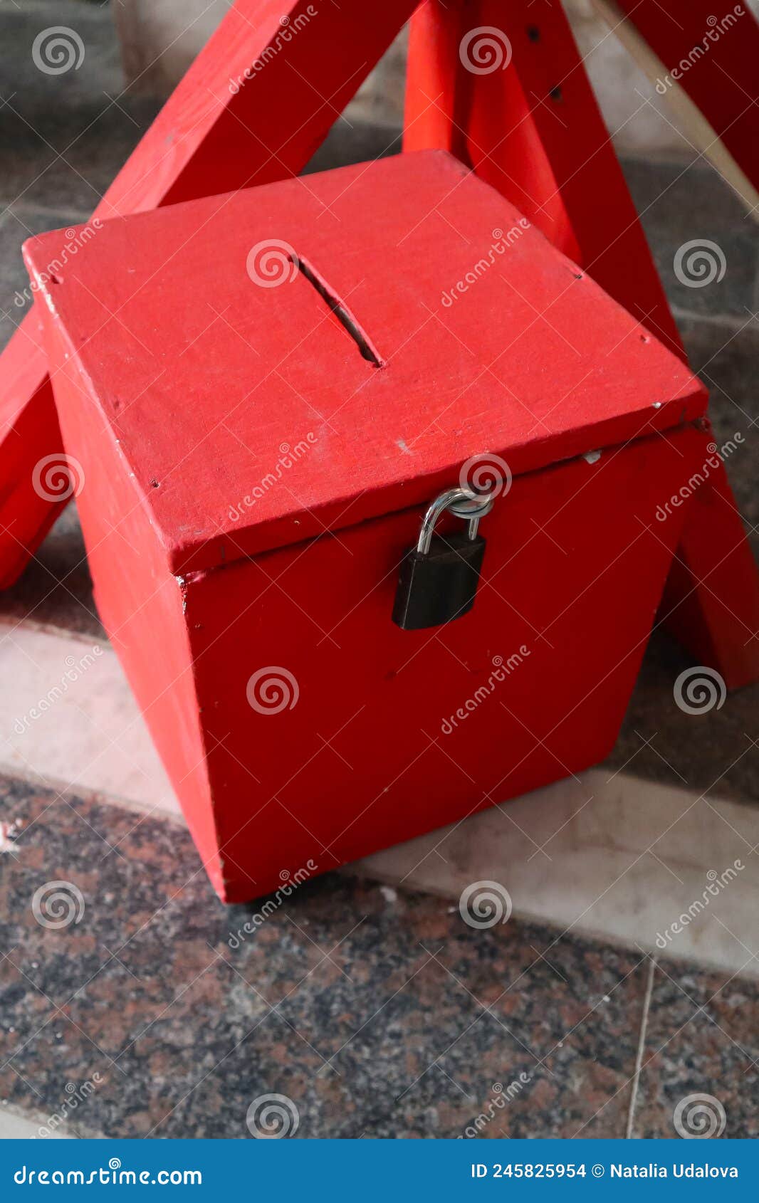 Red wooden donation box stock photo. Image of currency - 245825954