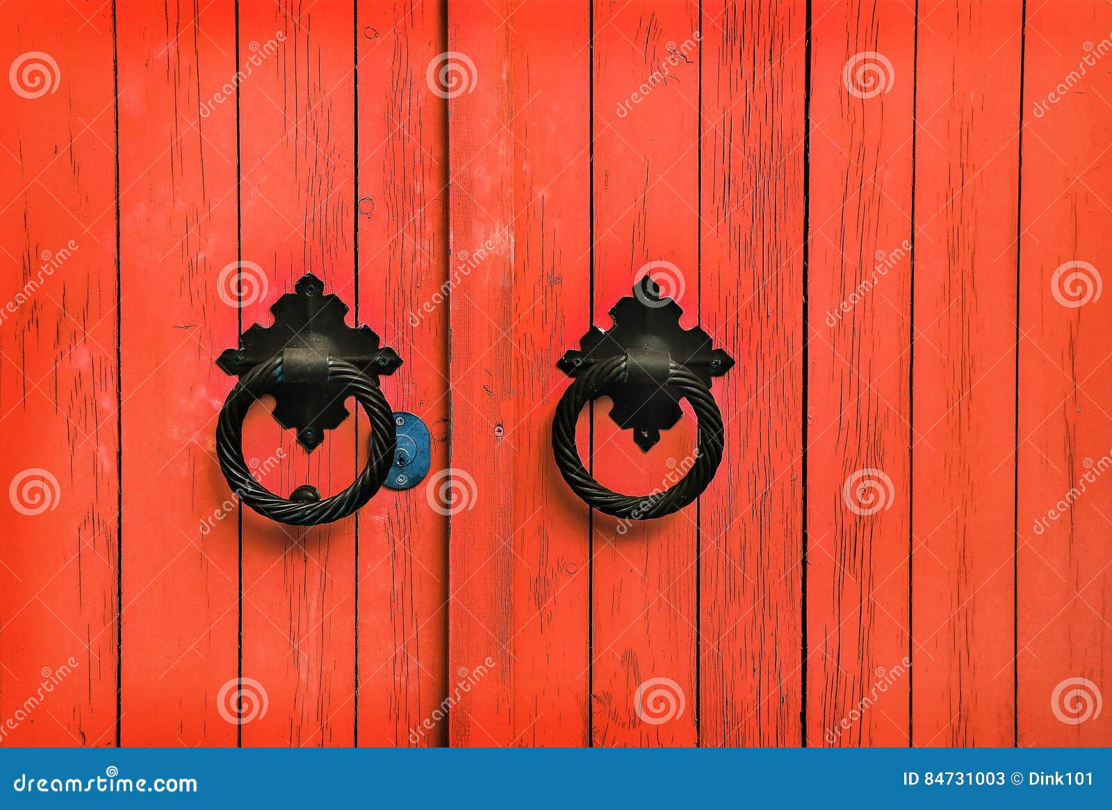 Red Wooden Door with Round Handles Stock Image - Image of black, decor ...