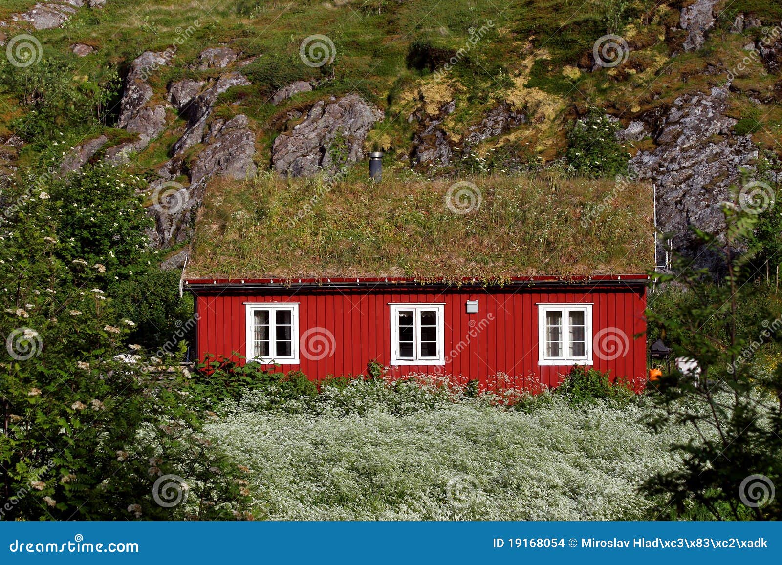 Red wooden house stock photo. Image of rocky, flower - 19168054