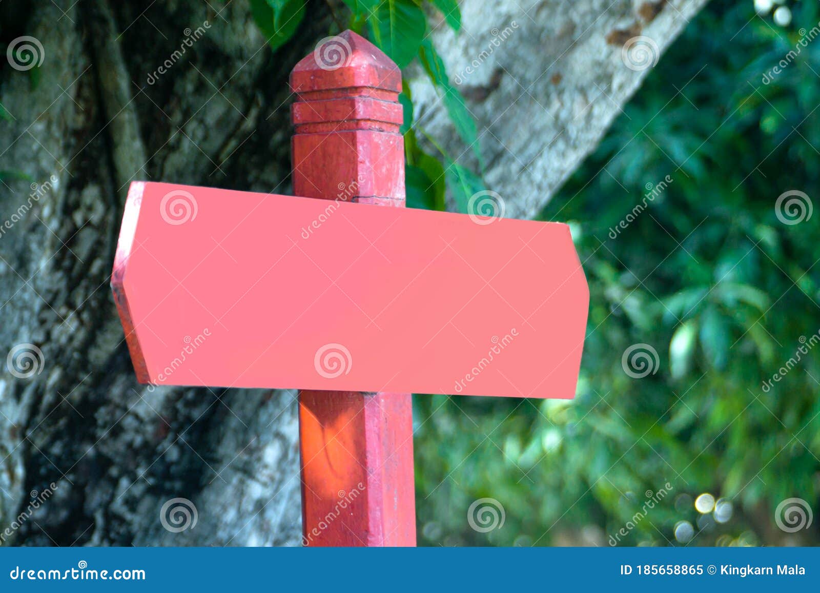 The Red Wooden Sign on the Forest Stock Image - Image of green ...