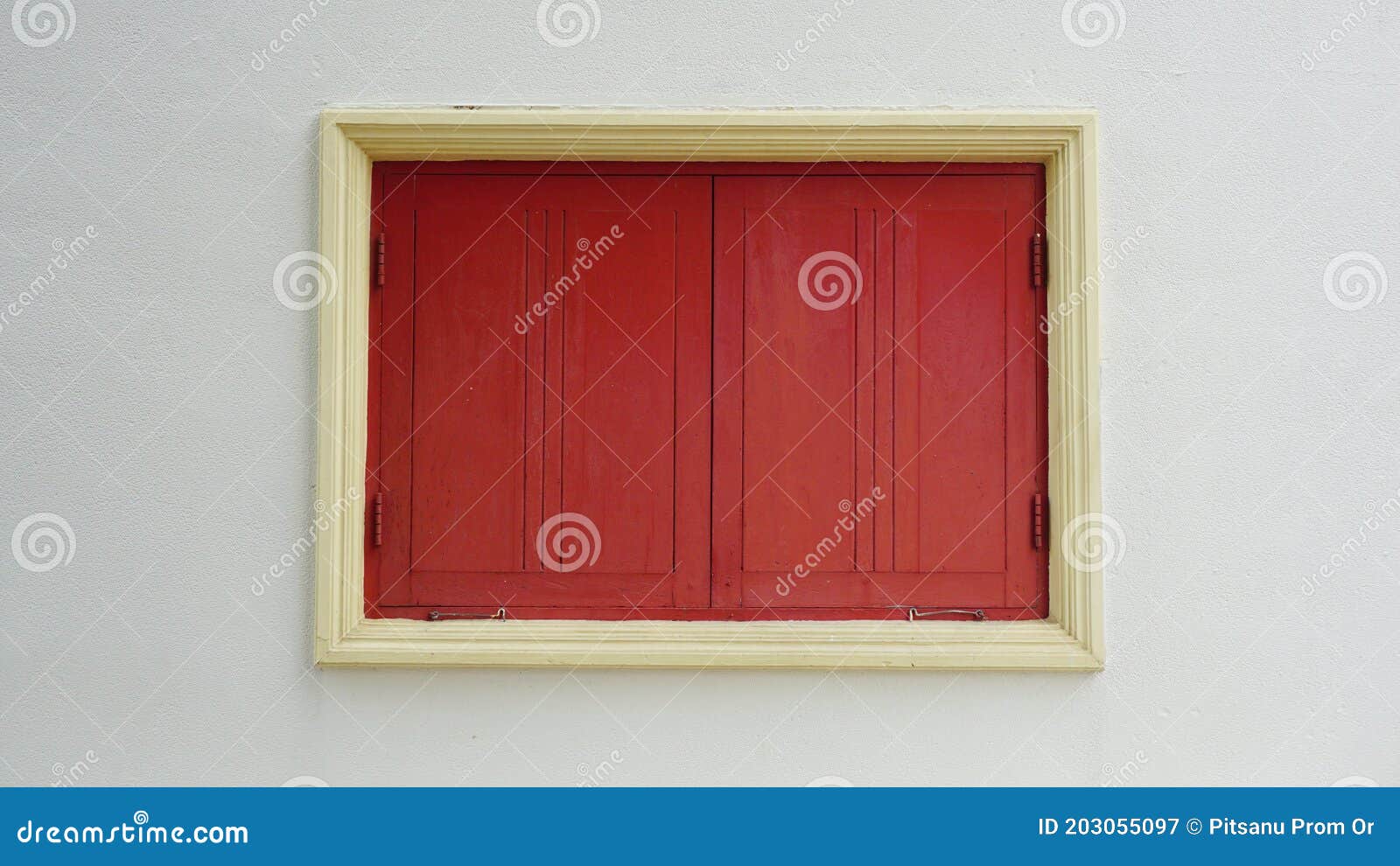 A Red Wooden Window on a White Wall Stock Image - Image of handle ...