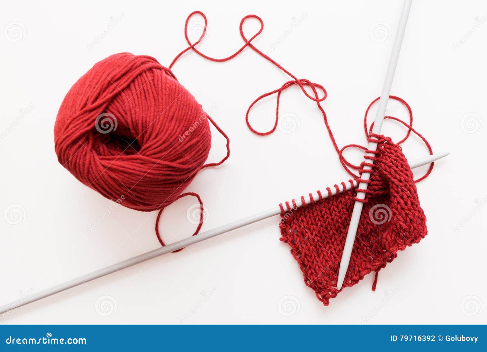 Red Woolen Thread and Knitting Needle Isolated Stock Photo - Image of ...