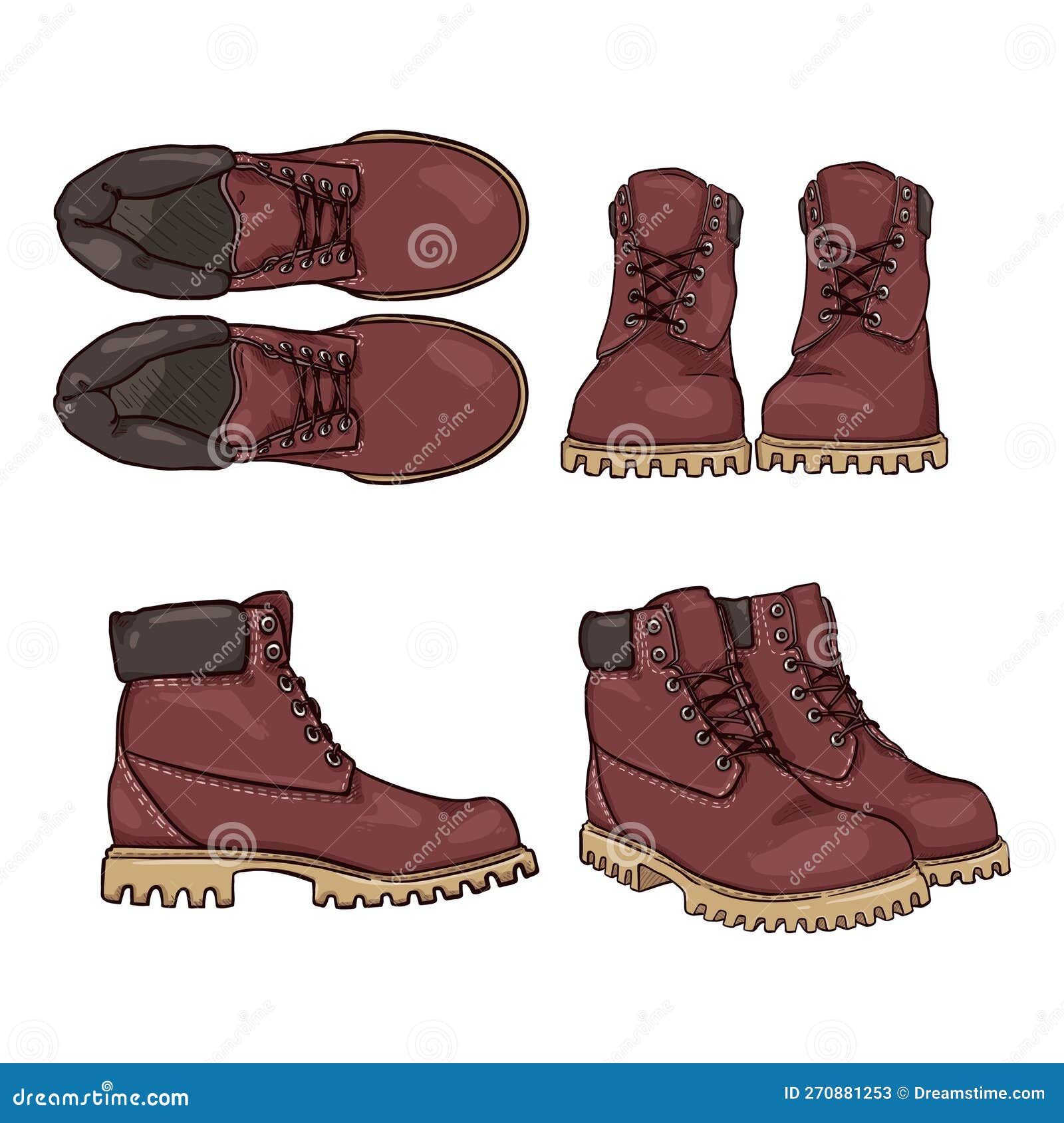 Red Work Boots. Vector Set of Cartoon Shoes Stock Vector - Illustration ...