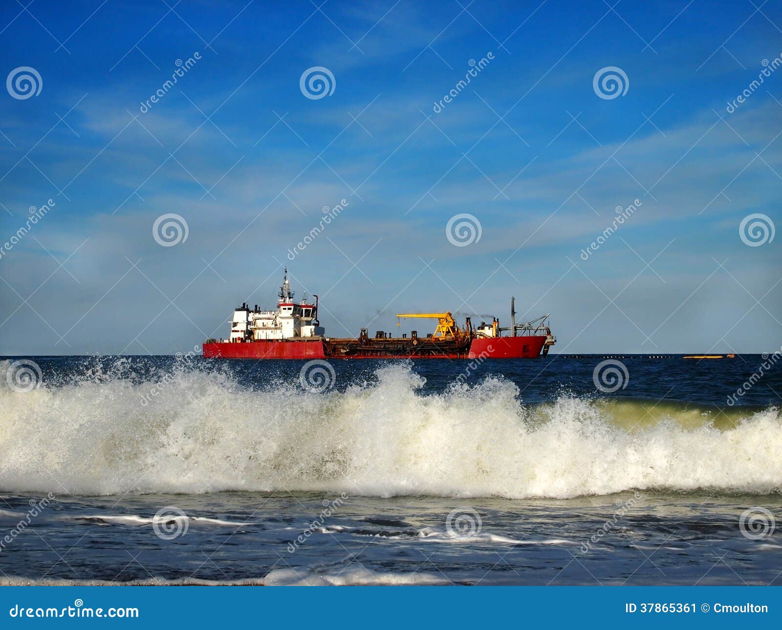 Red Workboat in Ocean stock image. Image of workboat - 37865361
