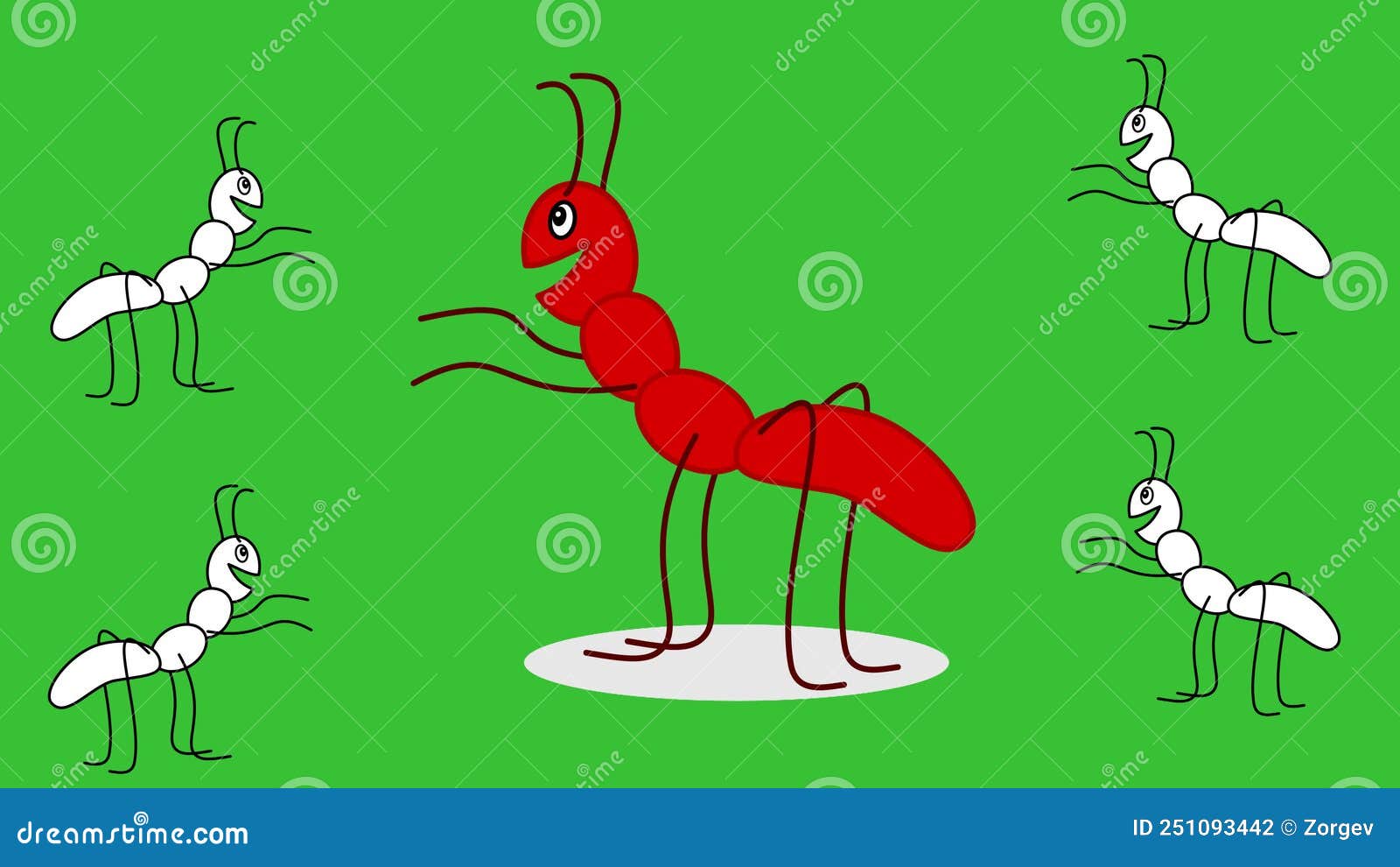 Red Worker Ant with Appearing of Ants with Beige and Green Background ...