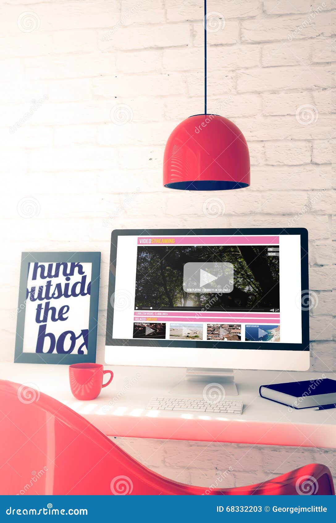 Red Workspace with Blank Screen Computer Stock Illustration ...