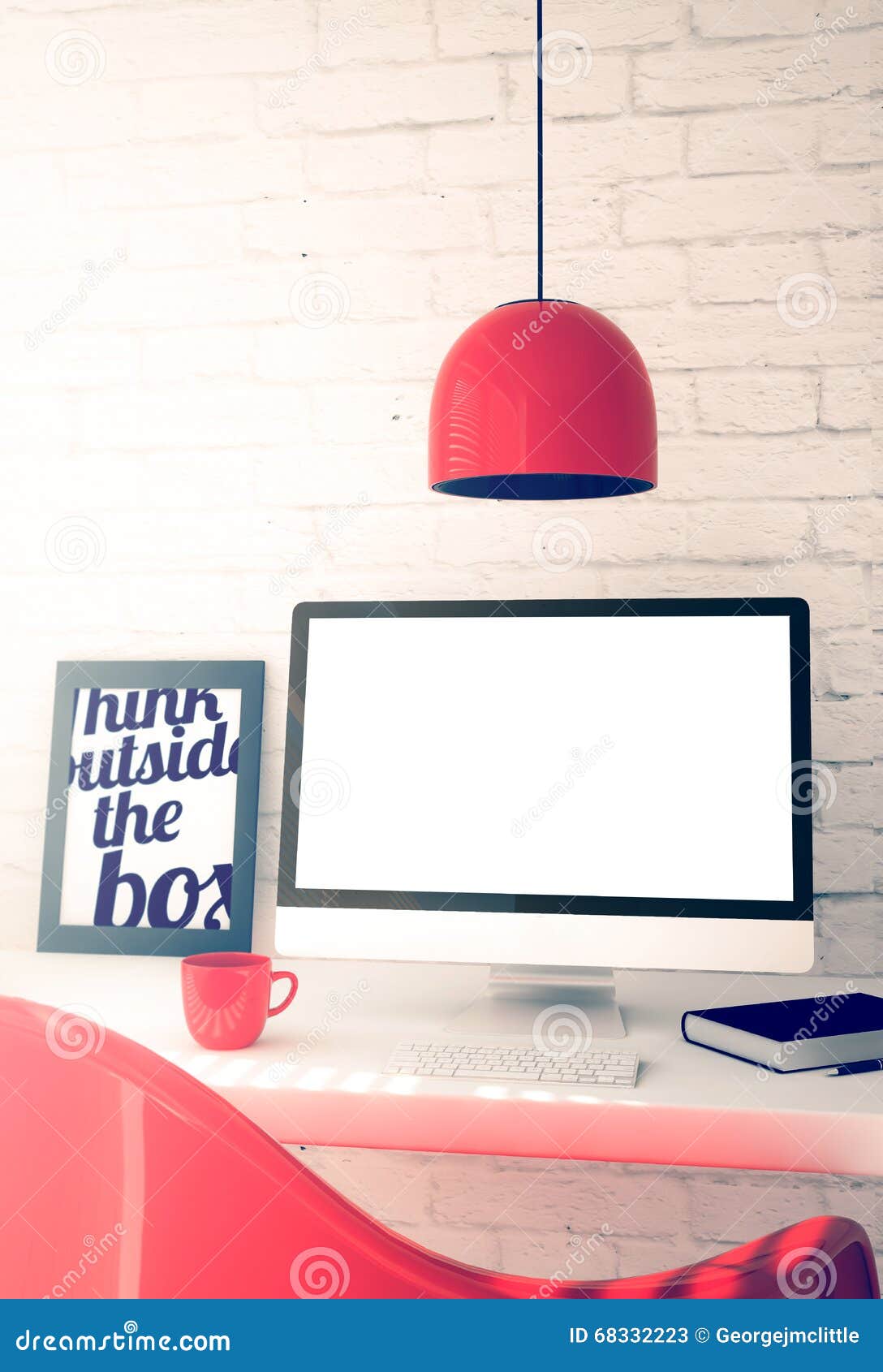 Red Workspace with Blank Screen Computer Stock Illustration ...