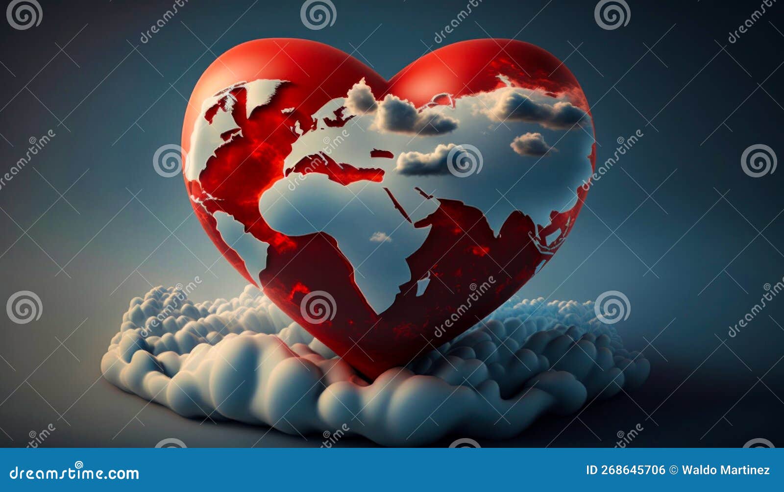 Red World with Heart Shape Over the Clouds, Love the Earth, Generative ...