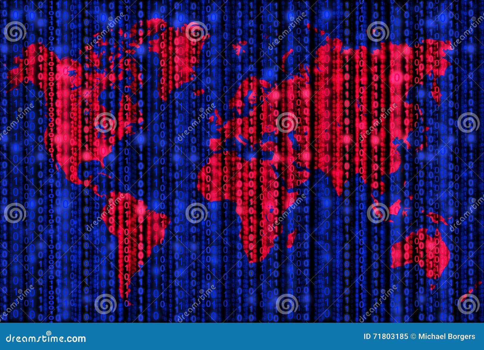 Red world map on blue stock illustration. Illustration of digital ...