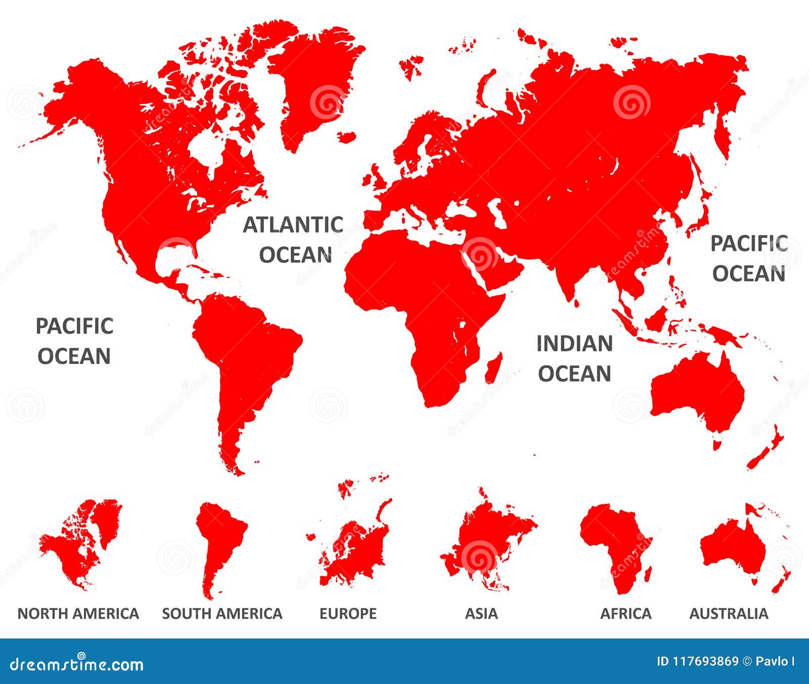 Red World Map with Division of Continent - Vector Stock Vector ...