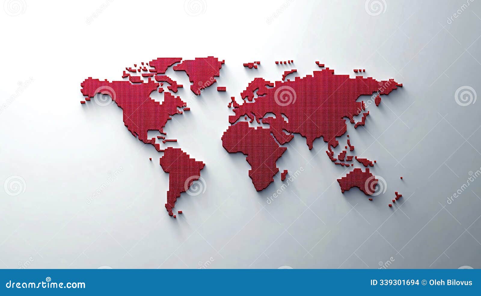 Red World Map Made of Cubes Casting a Shadow on a White Background ...