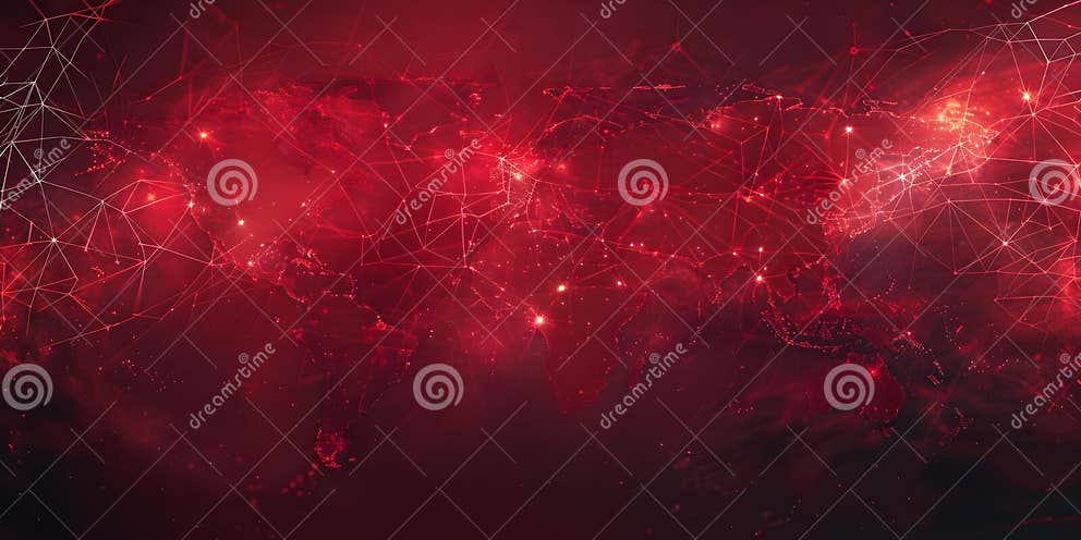 Red World Map Symbolizing Global Network Connection and Data Sharing ...