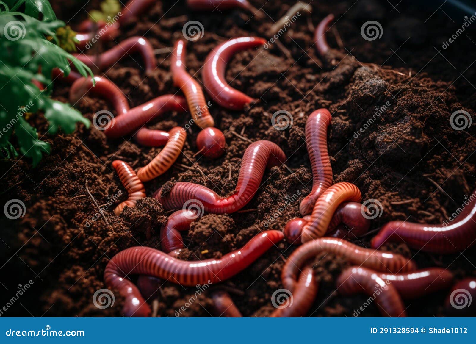 Worms And Compost. Cute Earthworms In Garden Soil With Organic Waste ...