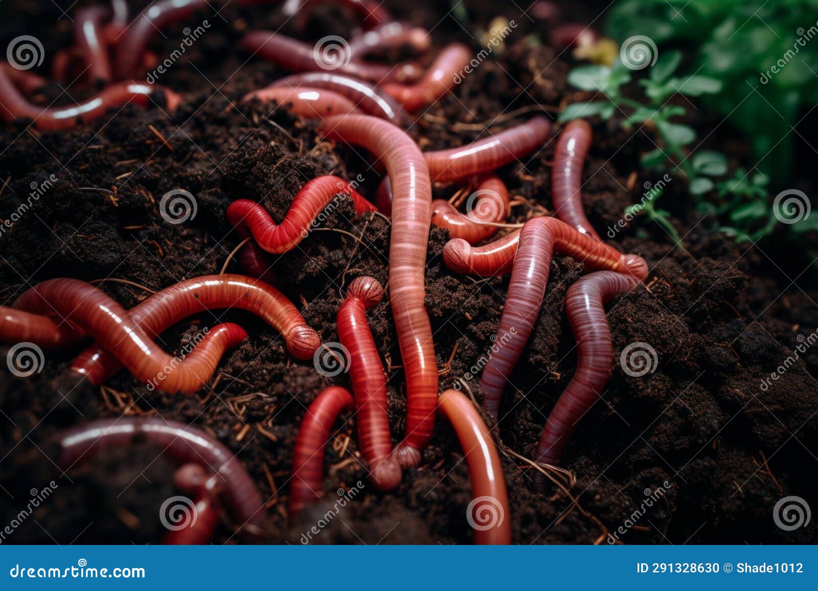 Worms And Compost. Cute Earthworms In Garden Soil With Organic Waste ...