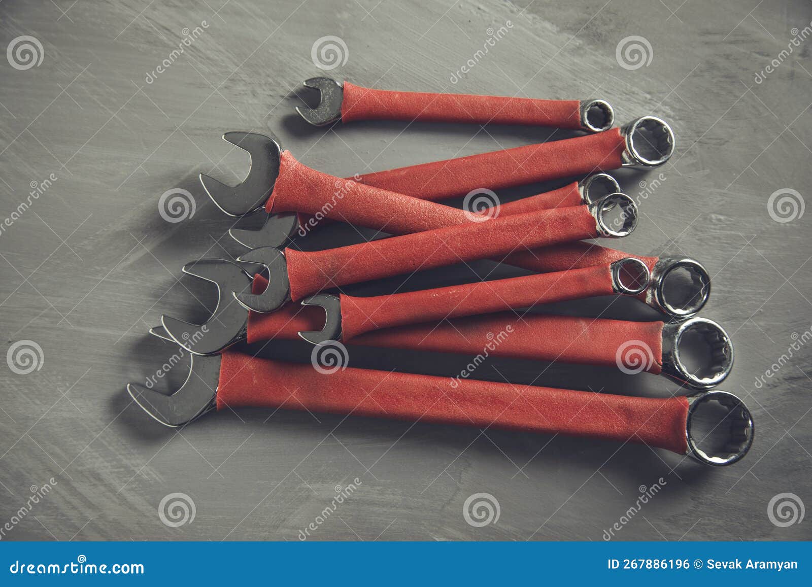 Red Wrenches of Different Sizes Stock Photo - Image of workshop ...