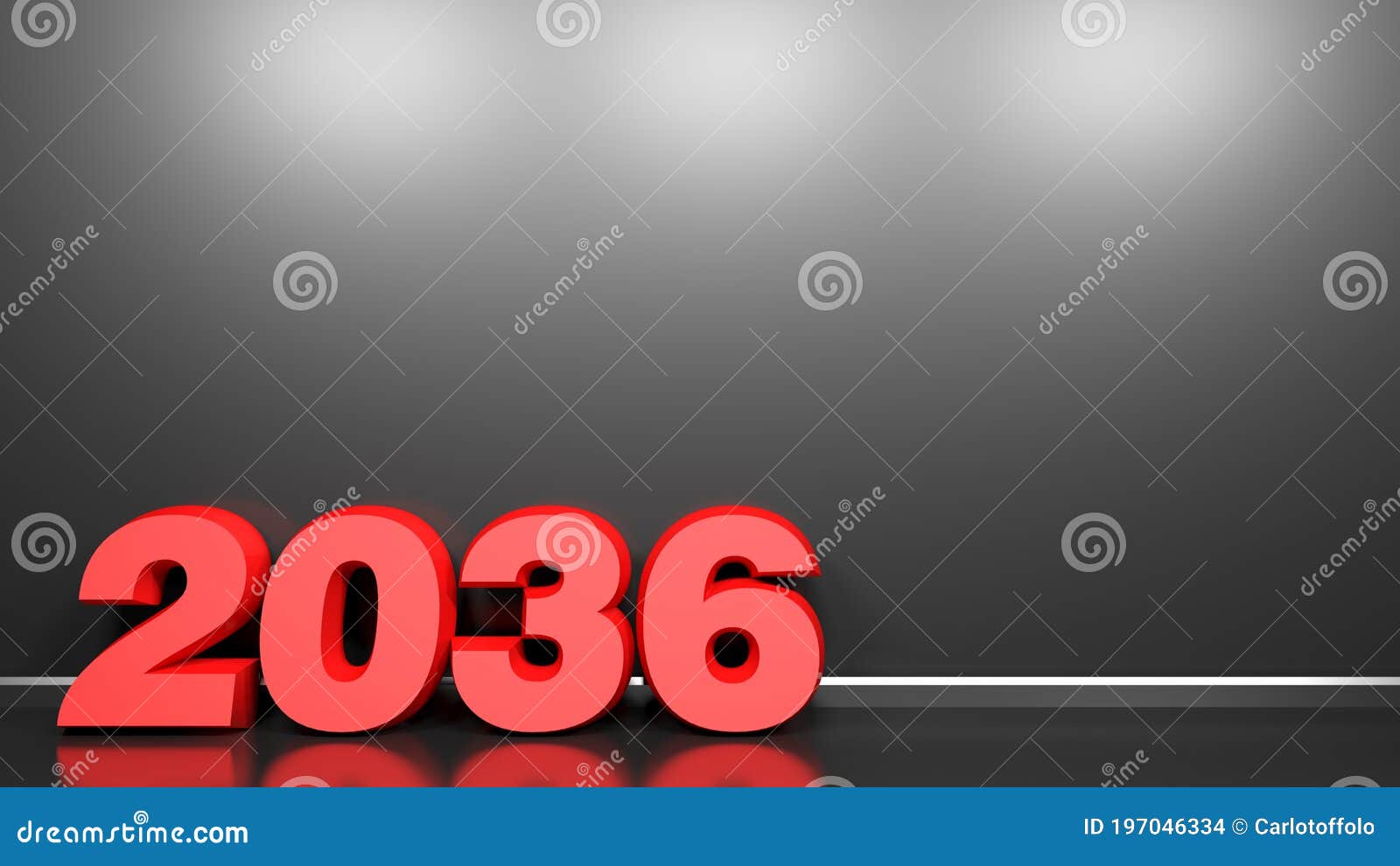 2036 Red Write at Black Glossy Wall Background - 3D Rendering ...