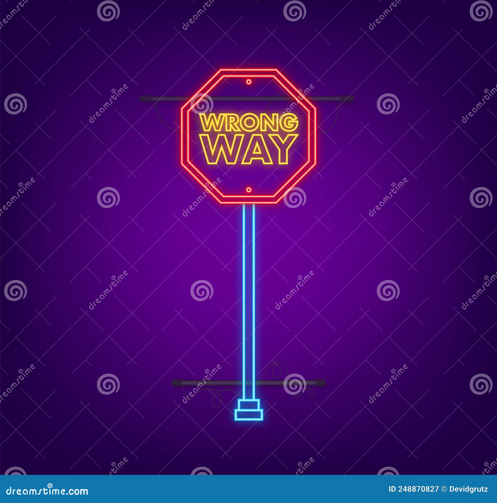 Red wrong way. Neon icon stock vector. Illustration of driving - 248870827