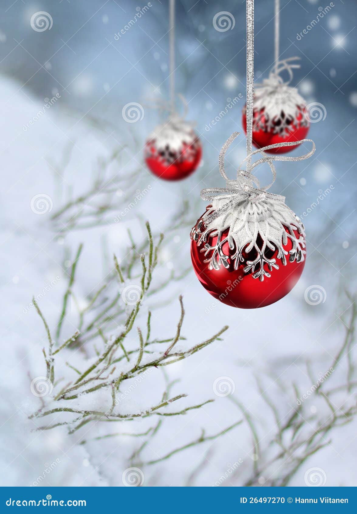 Red Xmas Balls Snowfall Fantasy Stock Photo - Image of frosty, xmas ...