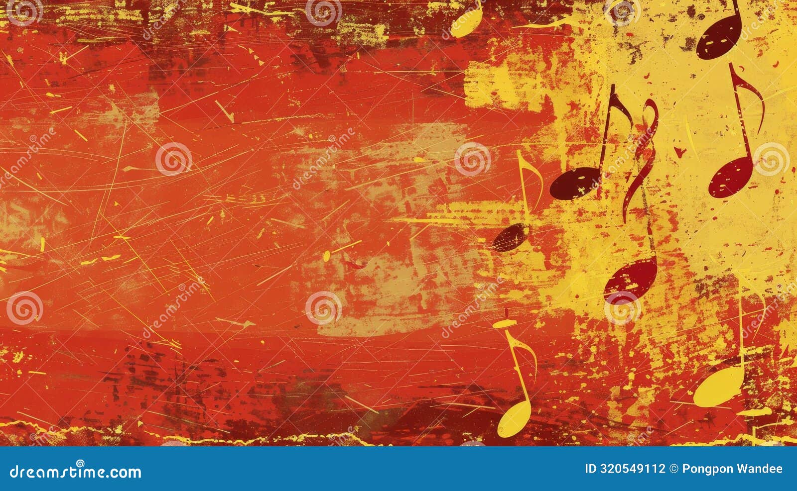 A Red and Yellow Background with Musical Notes Scattered Around Stock ...