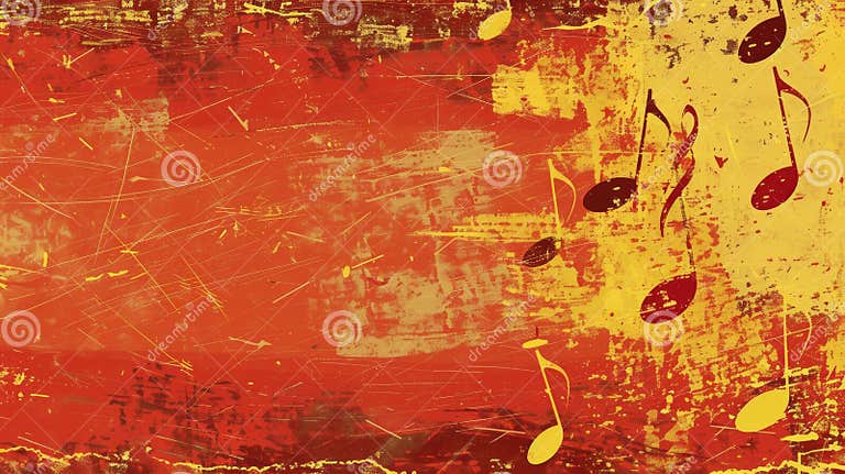 A Red and Yellow Background with Musical Notes Scattered Around Stock ...