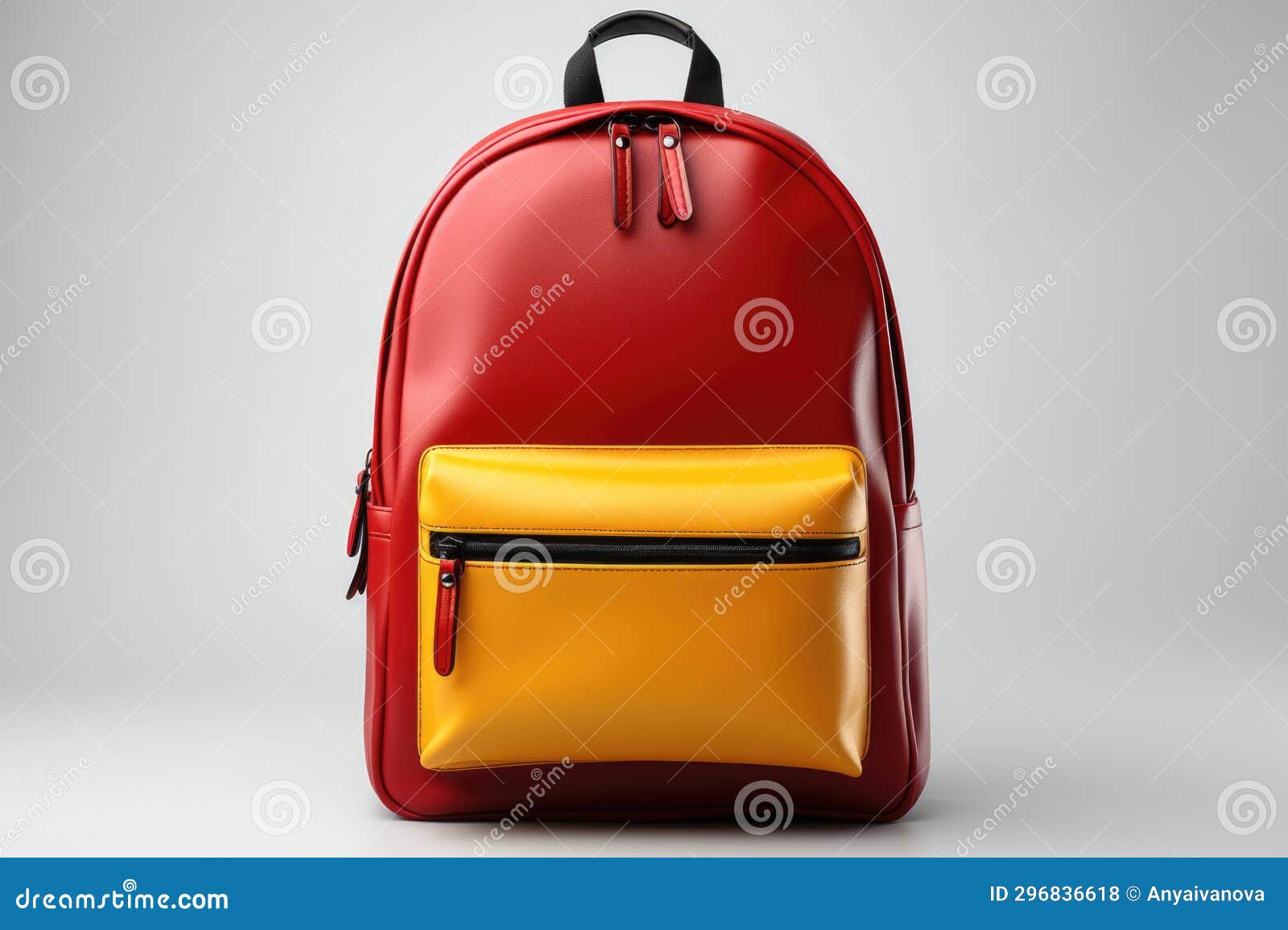 A Red and Yellow Backpack on a White Surface Stock Photo - Image of ...