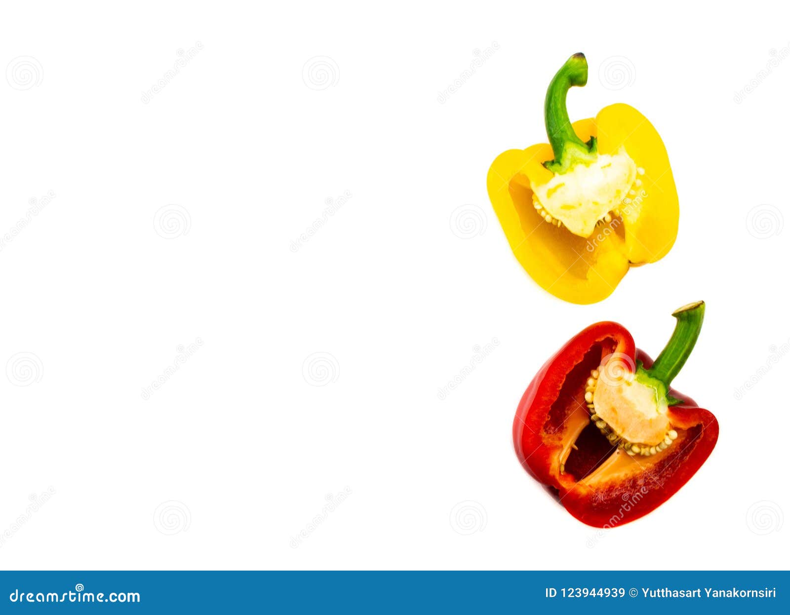 Red, Yellow Bell Pepper Top View Isolated on White Background Stock ...