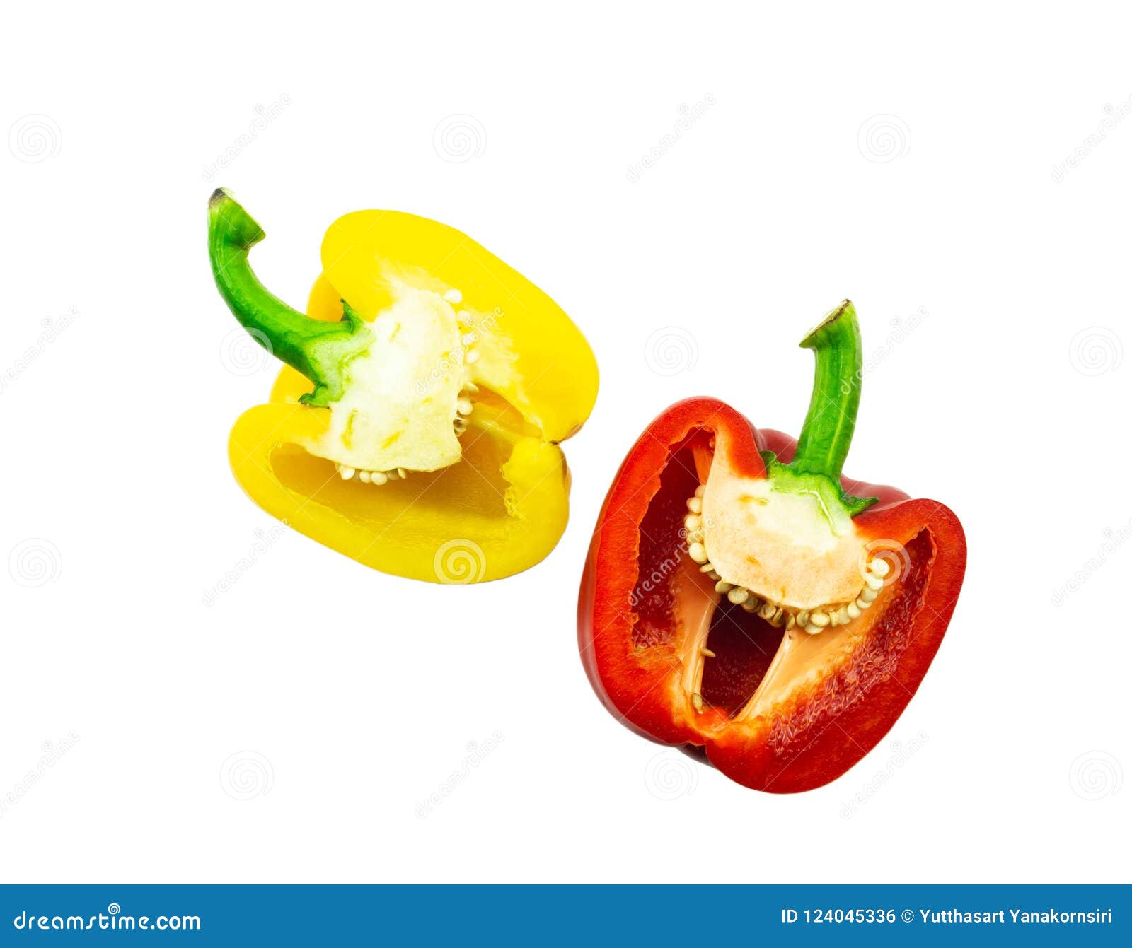 Red, Yellow Bell Pepper Top View Isolated on White Background. Stock ...