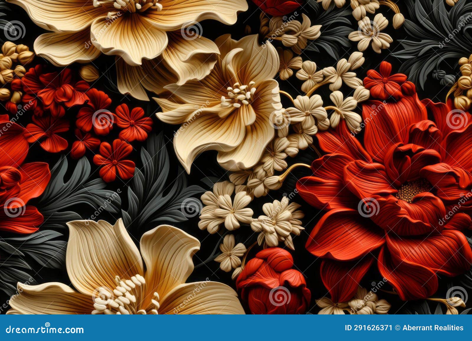 Red Yellow and Black Flowers on a Black Background Stock Illustration ...