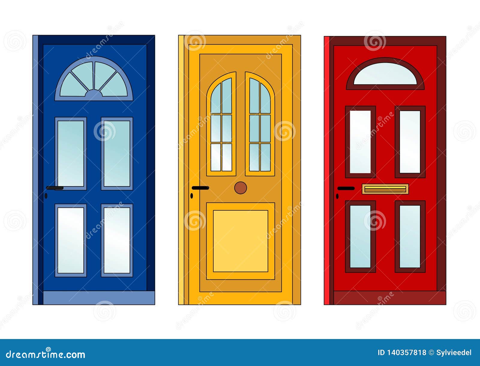 Red yellow blue doors stock vector. Illustration of wood - 140357818